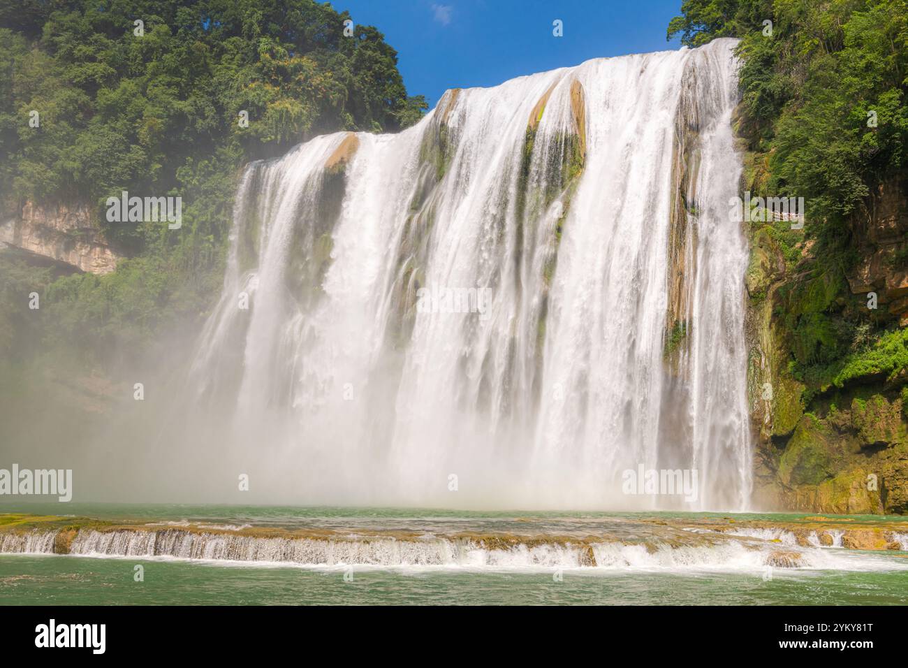 Scenery of Huangguoshu waterfall in Guizhou, China, front view from the ...