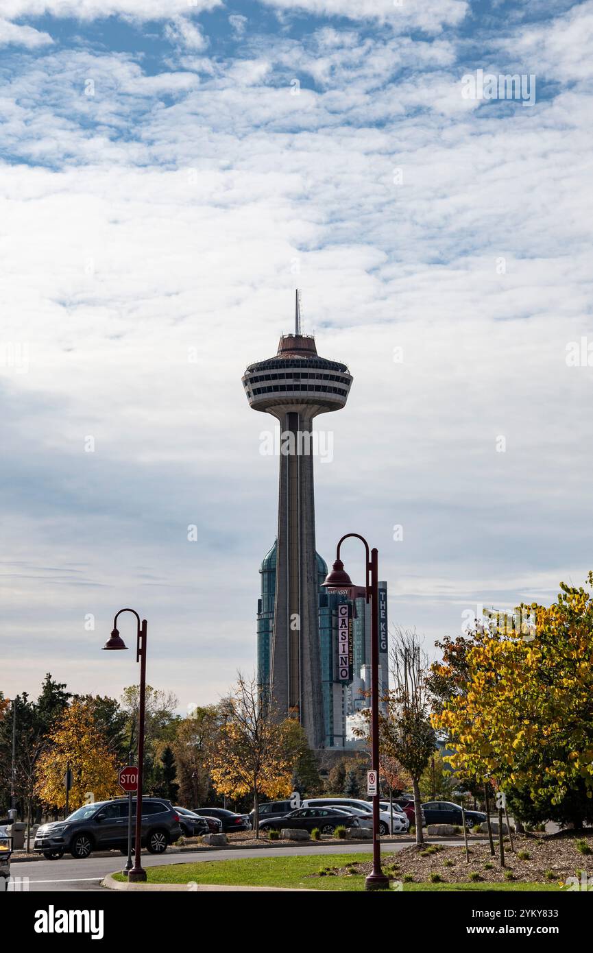 View of Skylon Tower from Cliffton Hill in Niagara Falls, Ontario ...
