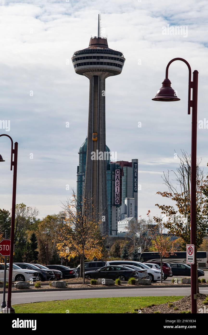 View of Skylon Tower from Cliffton Hill in Niagara Falls, Ontario ...
