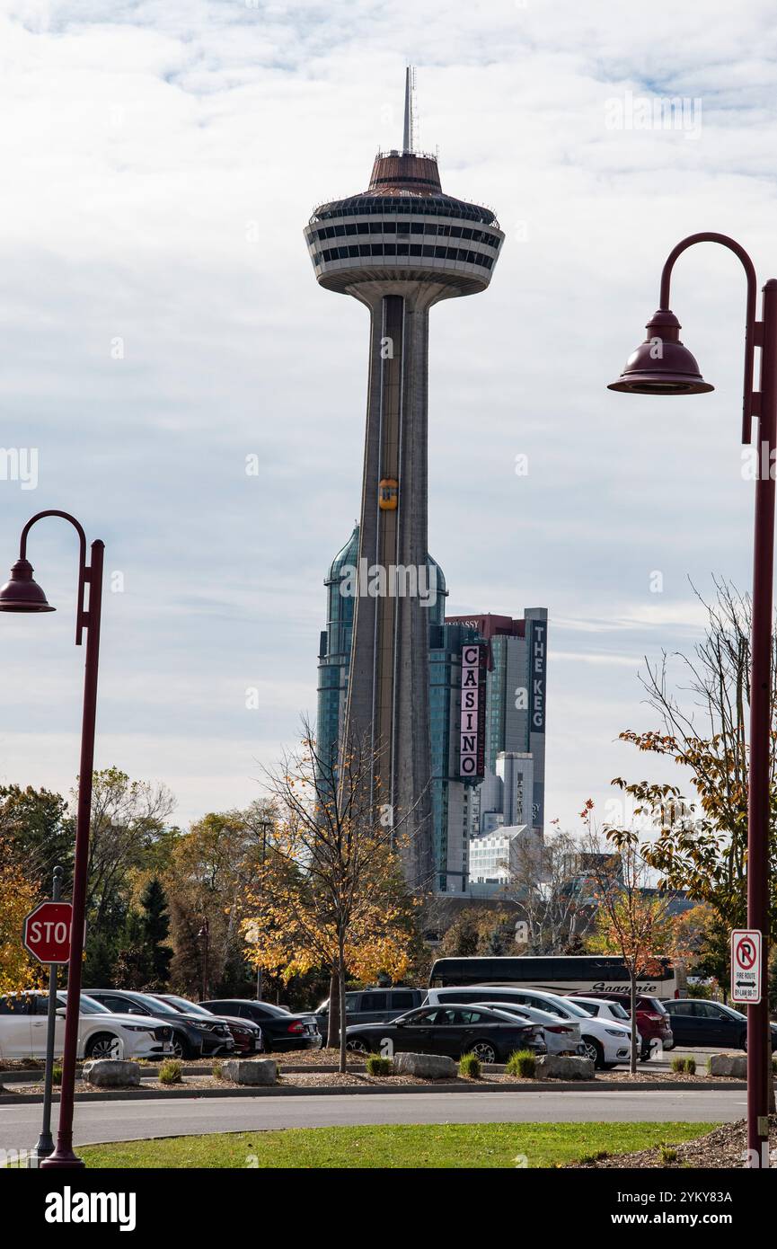 View of Skylon Tower from Cliffton Hill in Niagara Falls, Ontario ...