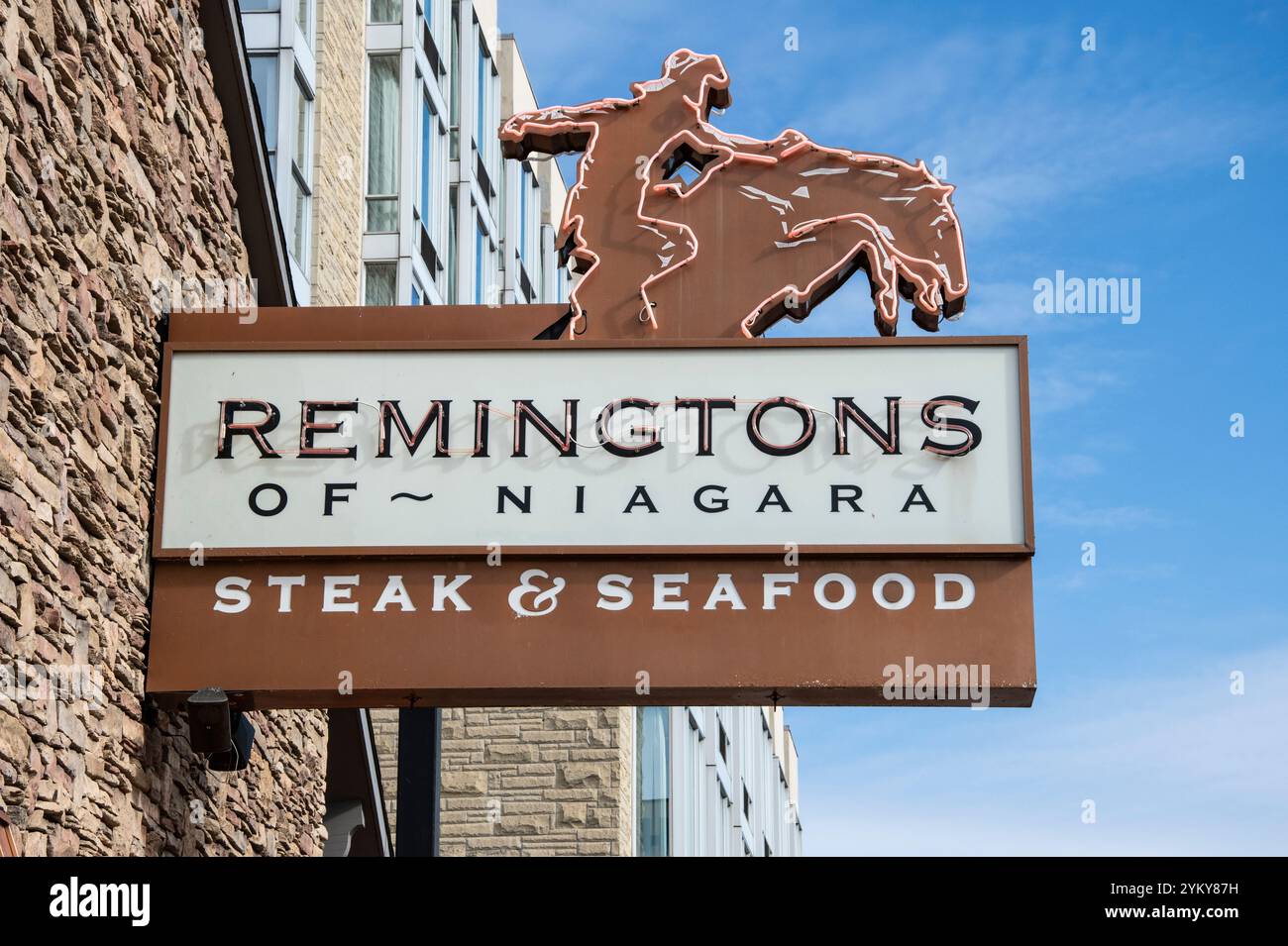 Remingtons Steak & Seafood restaurant sign on Victoria Avenue in ...