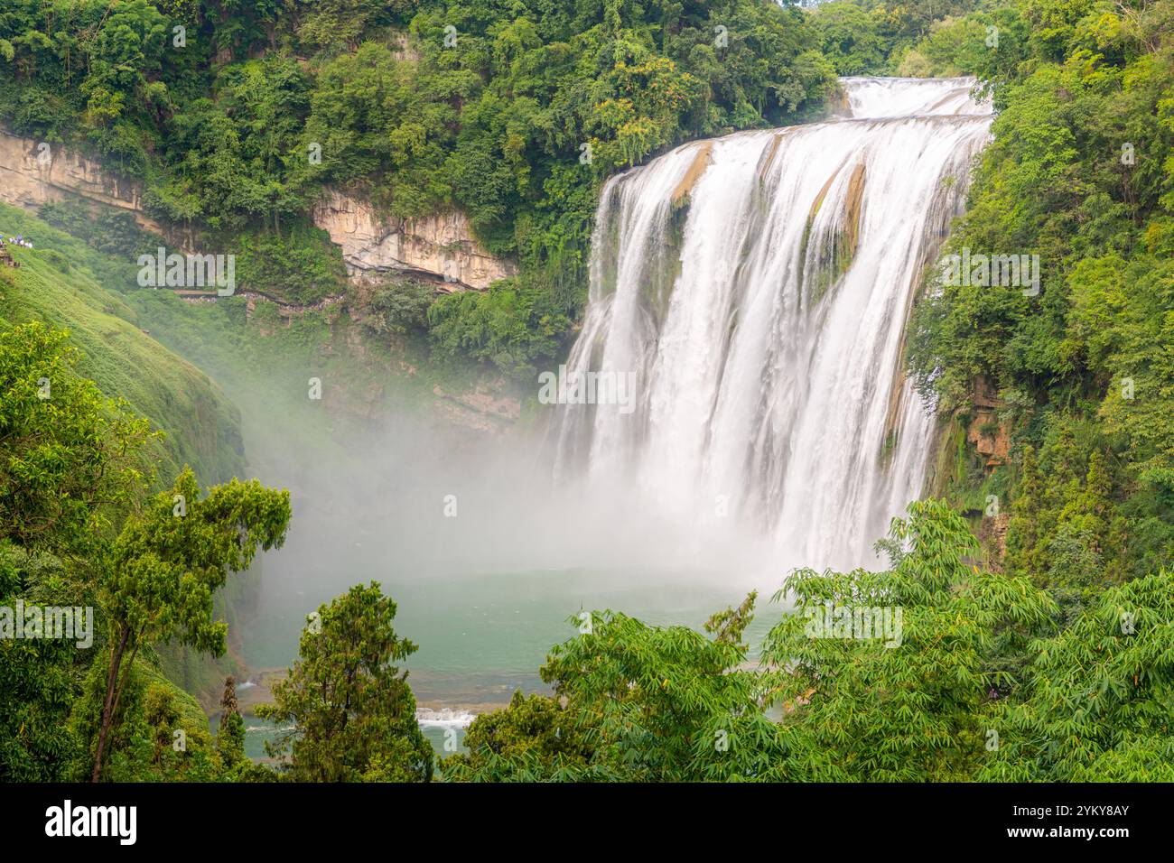 Top view on Huangguoshu Waterfall, biggest waterfall in China, long ...