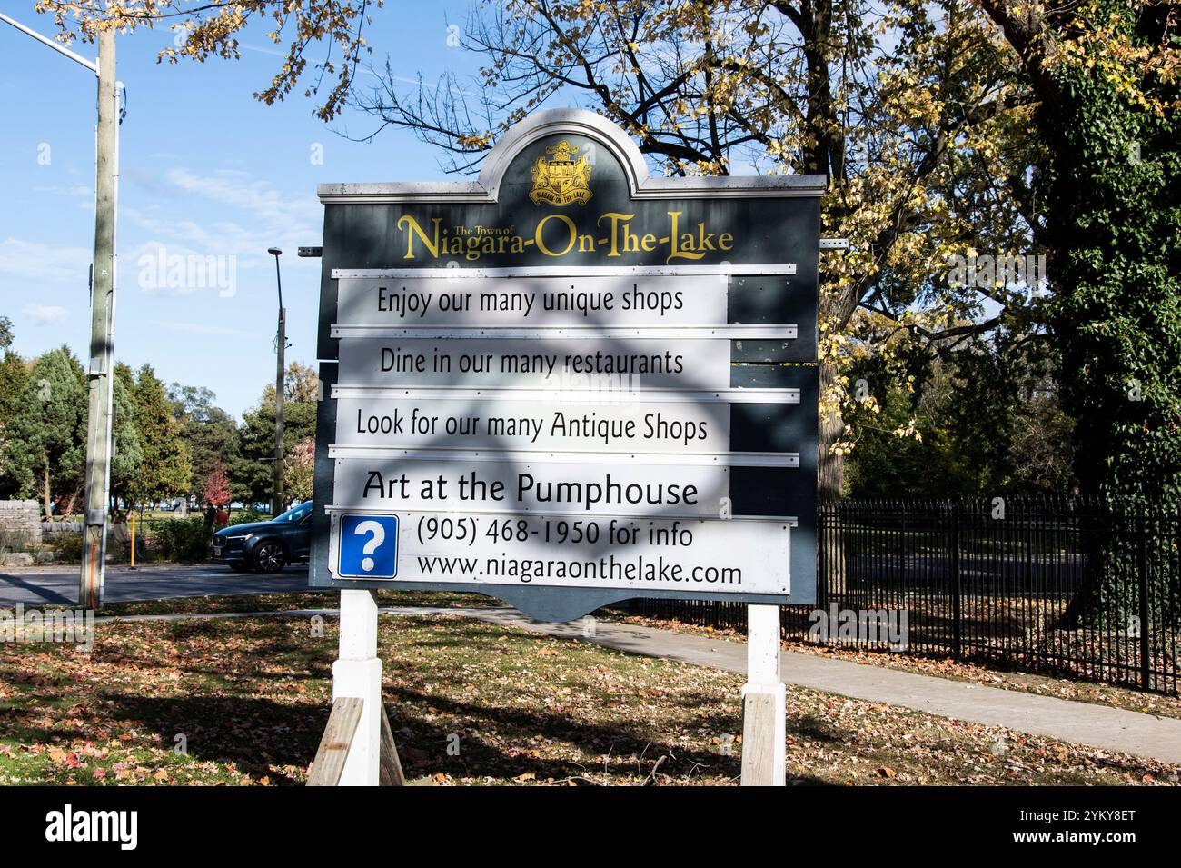 Information sign on amenities and attractions in Niagara-on-the-Lake ...