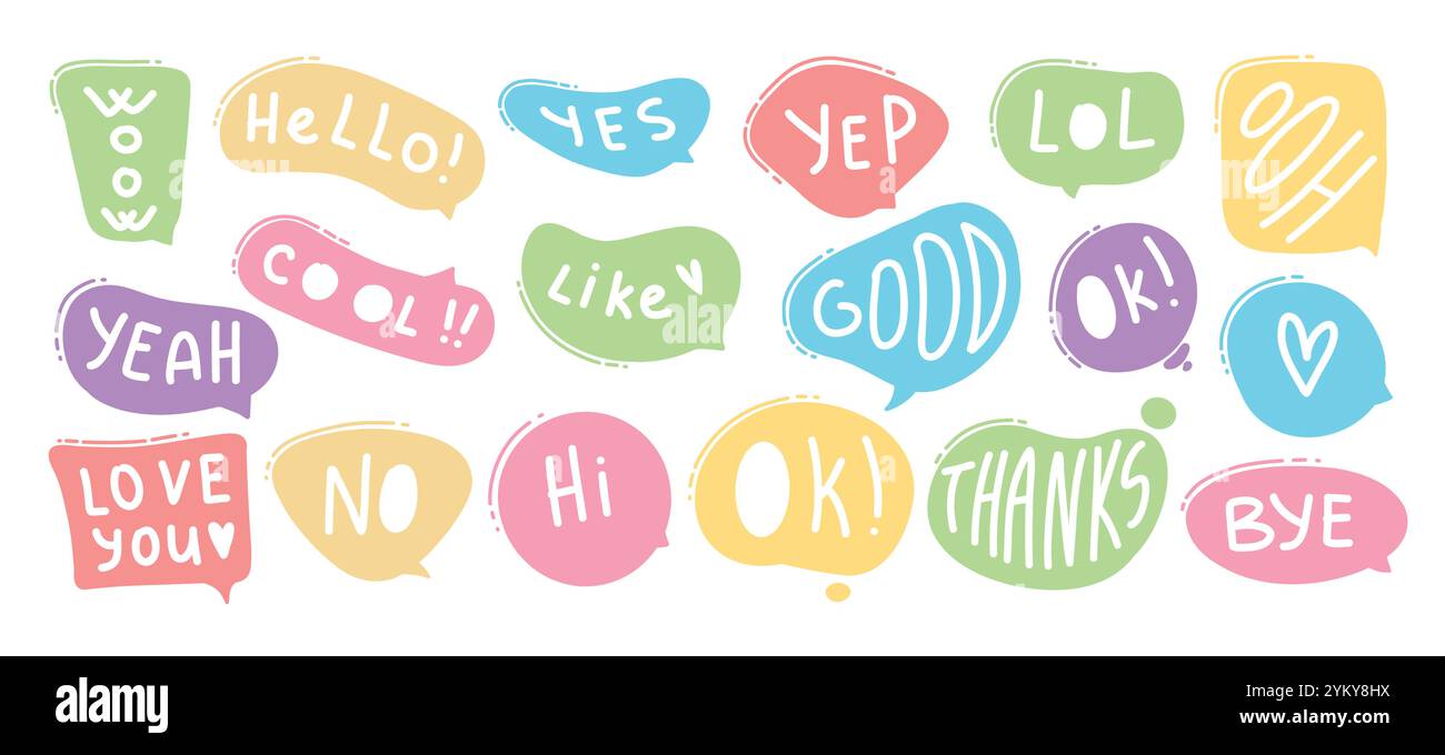 Dialogue bubbles with phrases. Comic speech balloons for greeting and ...
