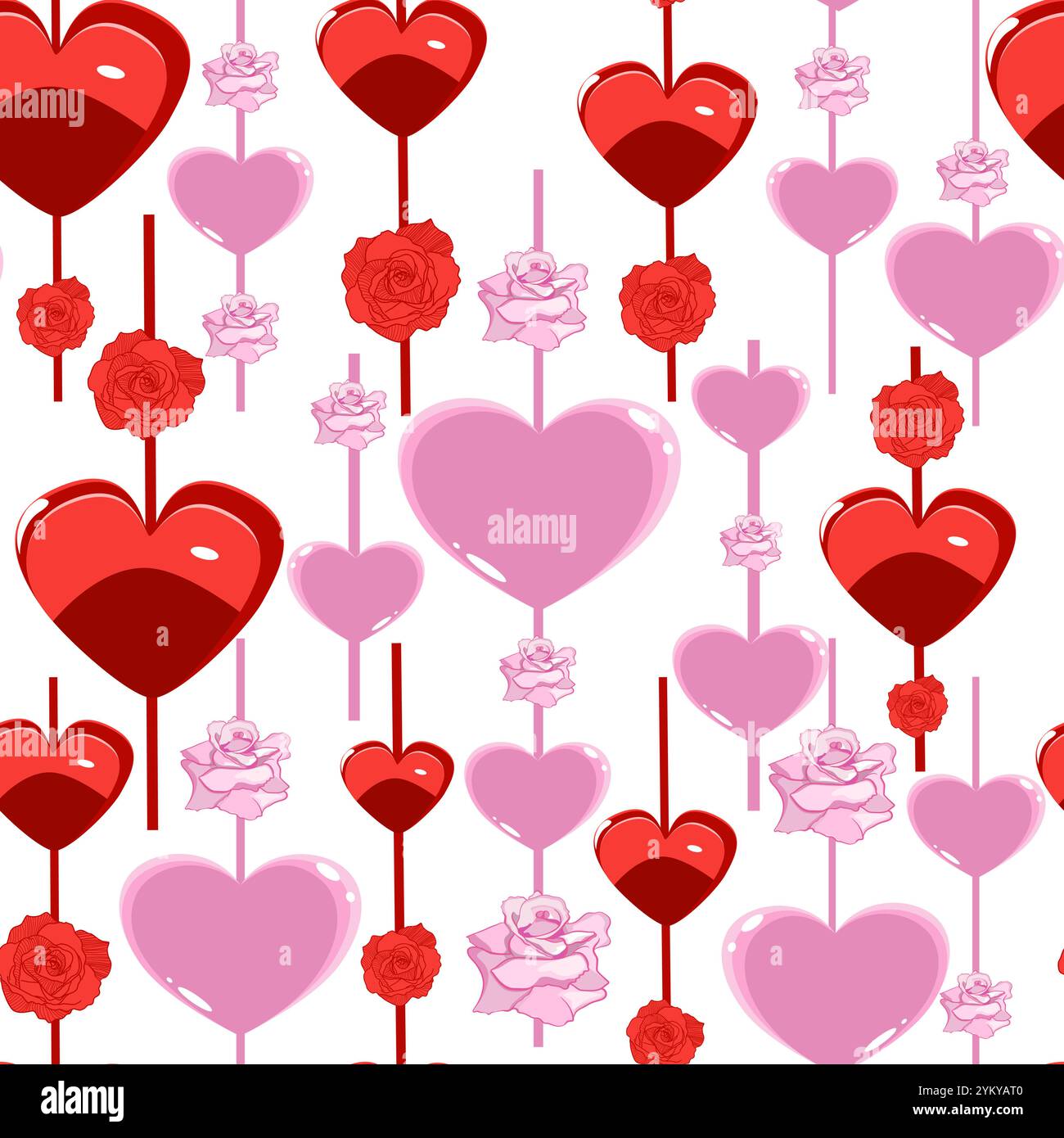 Seamless holiday pattern with hearts and roses vector illustration ...