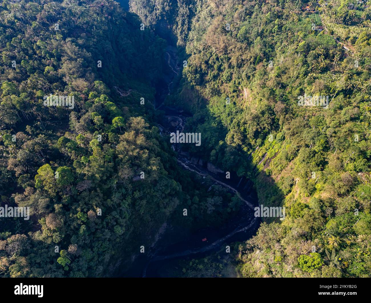 Aerial view of Panorama Tumpak Sewu Waterfalls also known as Coban Sewu ...
