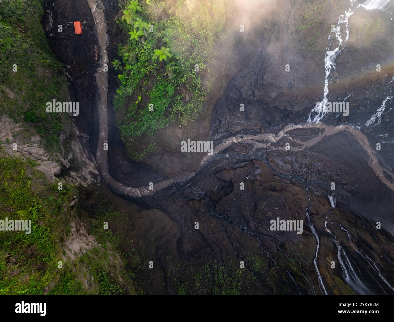 Aerial view of Panorama Tumpak Sewu Waterfalls also known as Coban Sewu ...