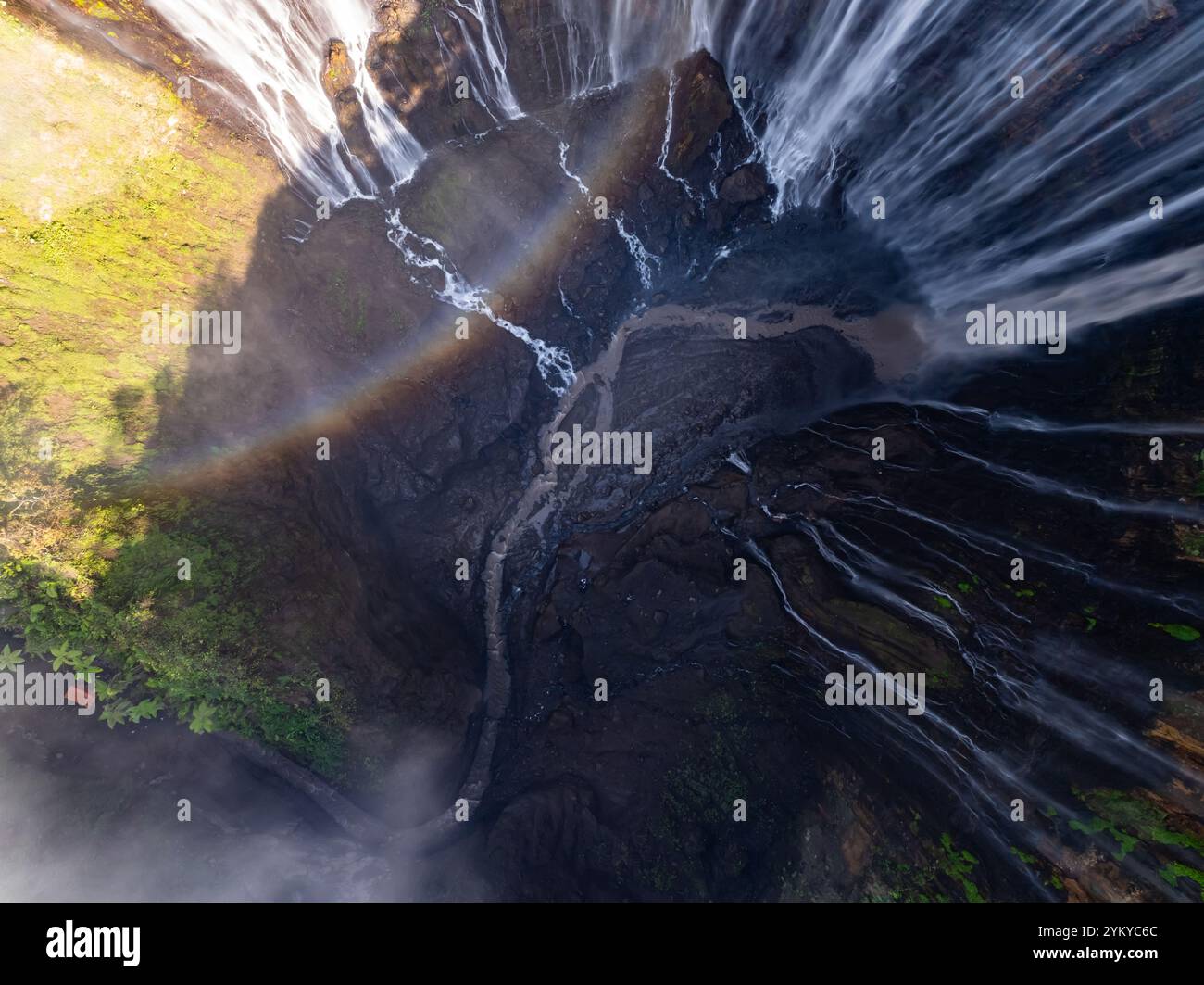 Aerial view of Panorama Tumpak Sewu Waterfalls also known as Coban Sewu ...