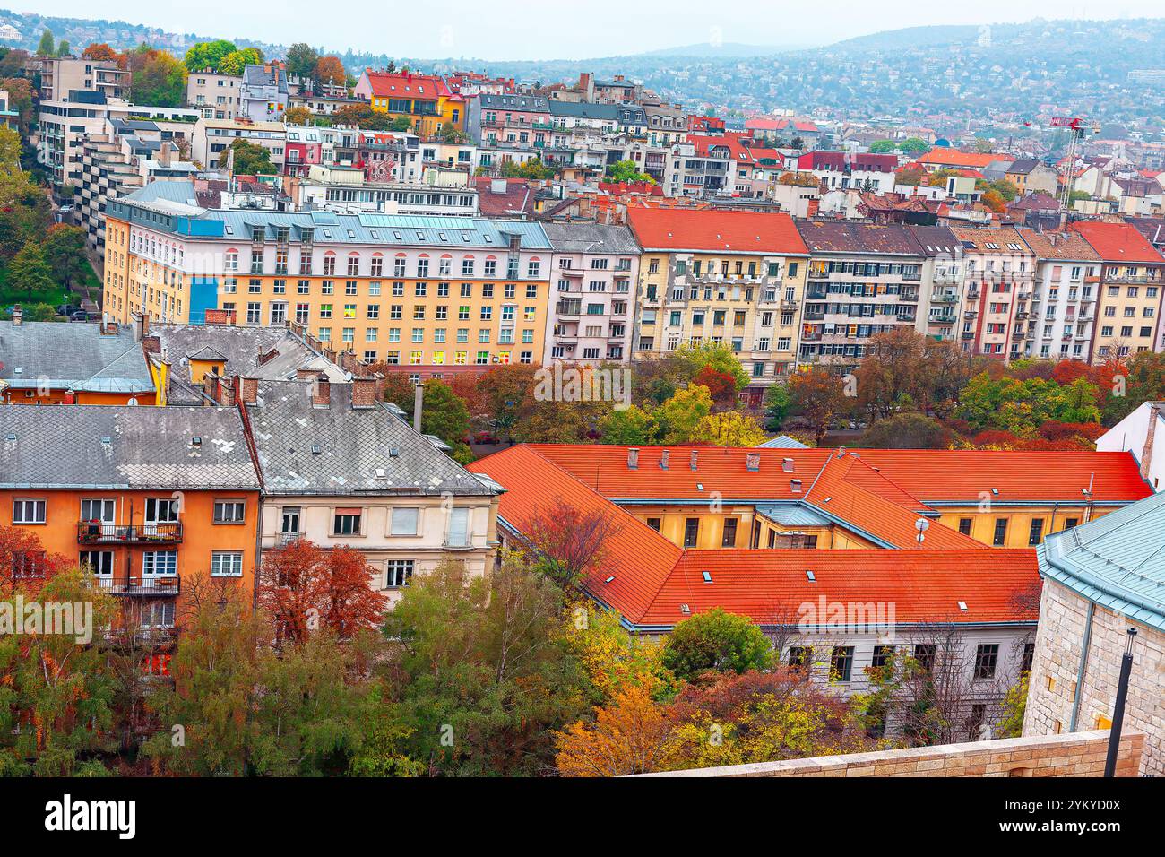 Residential houses of Budapest Hungary. Panoramic view of a bustling ...