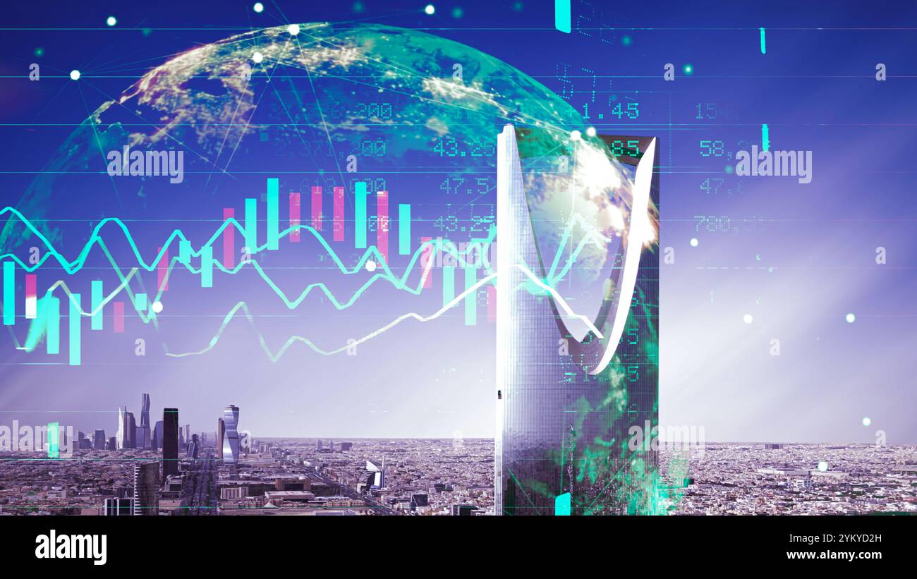 Riyadh city skyline drone shoot .Drone shot King Fahd Road in Riyadh ...