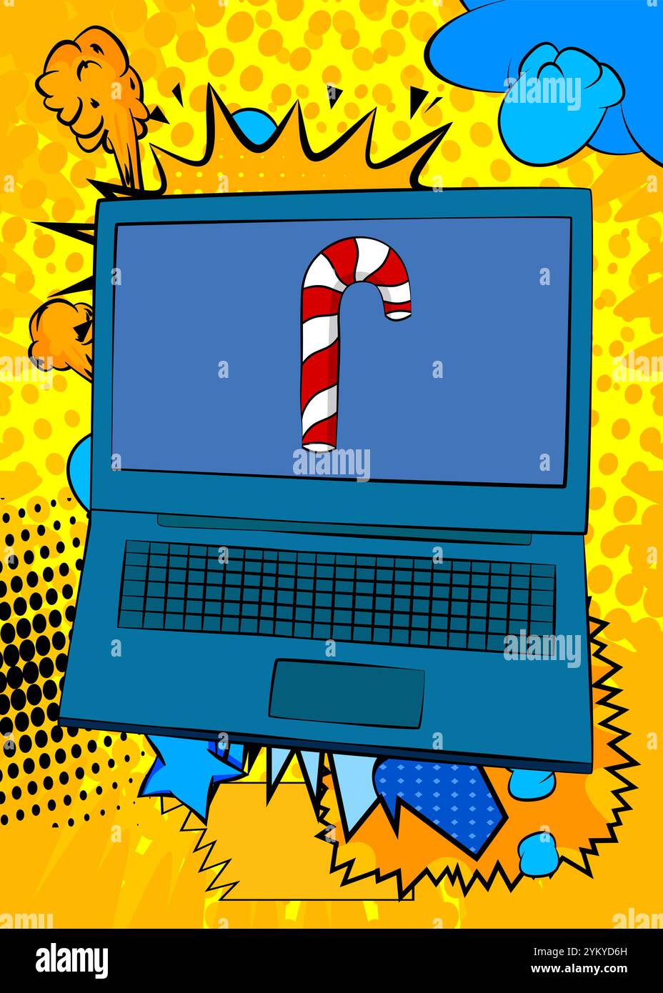 Cartoon Laptop, comic book Notebook with Candy cane. Retro vector ...
