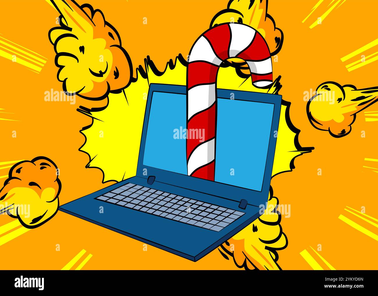 Cartoon Laptop, comic book Notebook with Candy cane. Retro vector ...