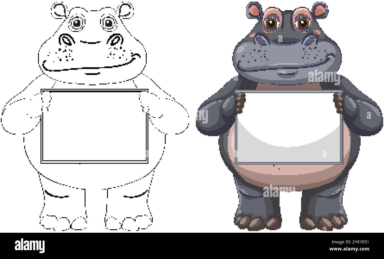 Colorful and outline hippos with blank signs Stock Vector Image & Art ...