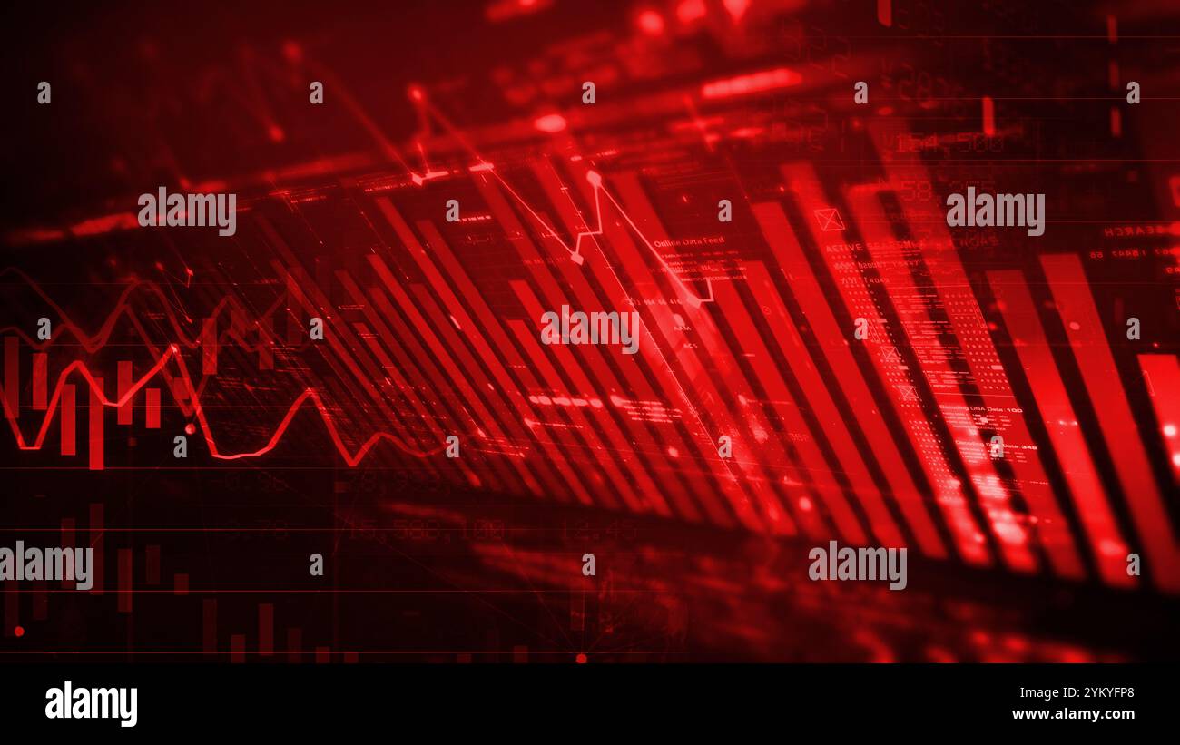 Stock market graph trading analysis investment financial In red, stock ...