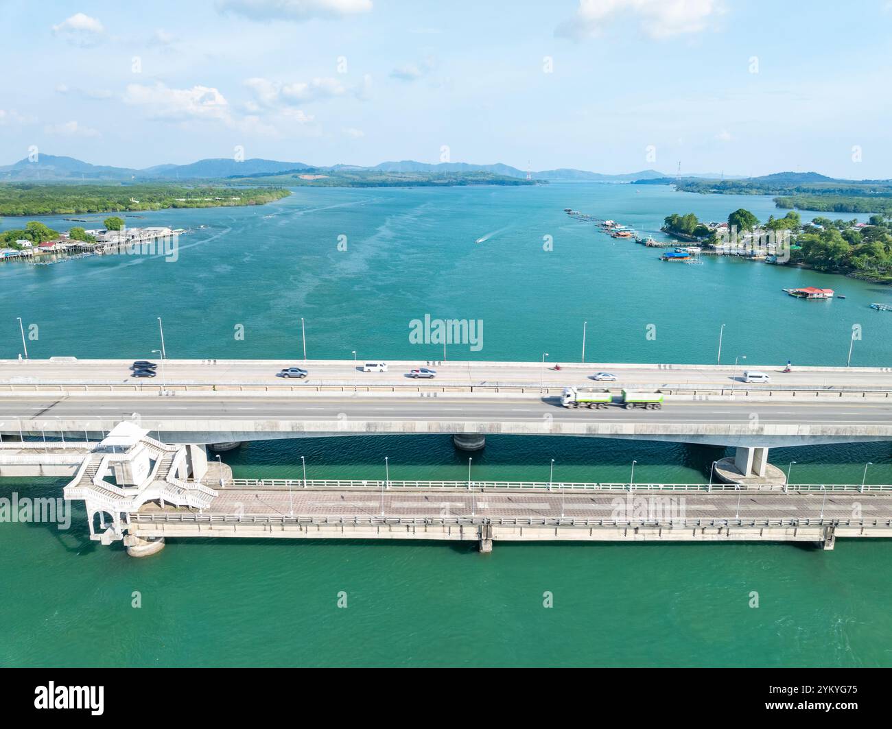 Aerial view of Sarasin bridge road transportation background concept ...
