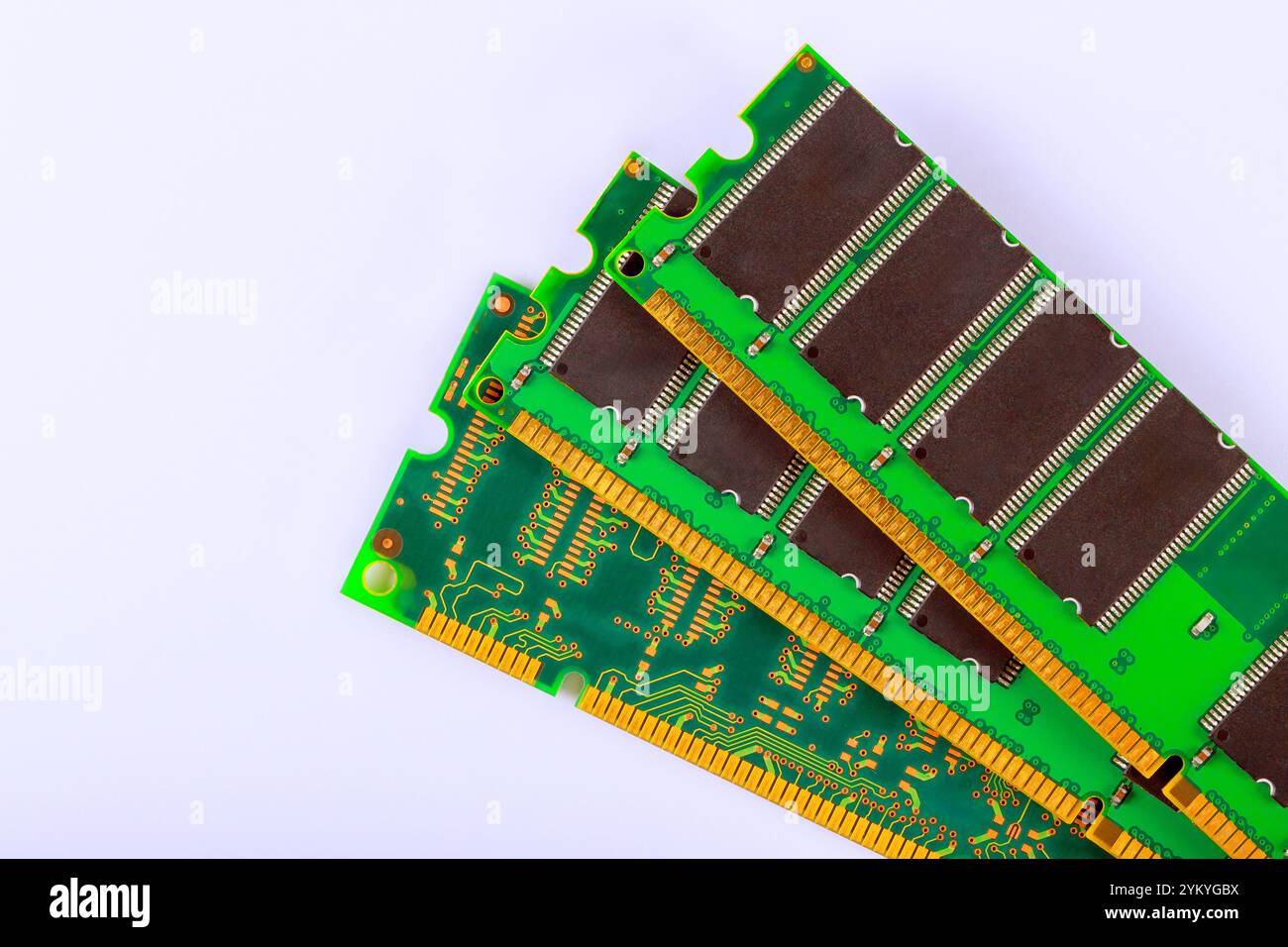 View of multiple RAM modules displayed on light surface, highlighting ...