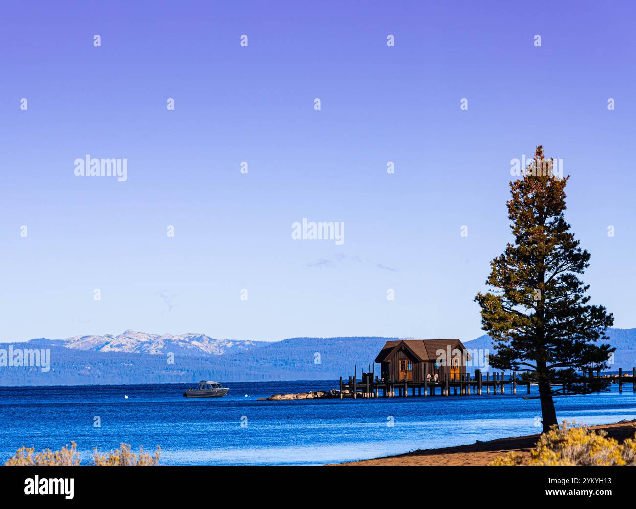 Boat House and Dock on Lake Tahoe, Nevada Beach, Zephyr Cove, Nevada, USA Stock Photo - Alamy