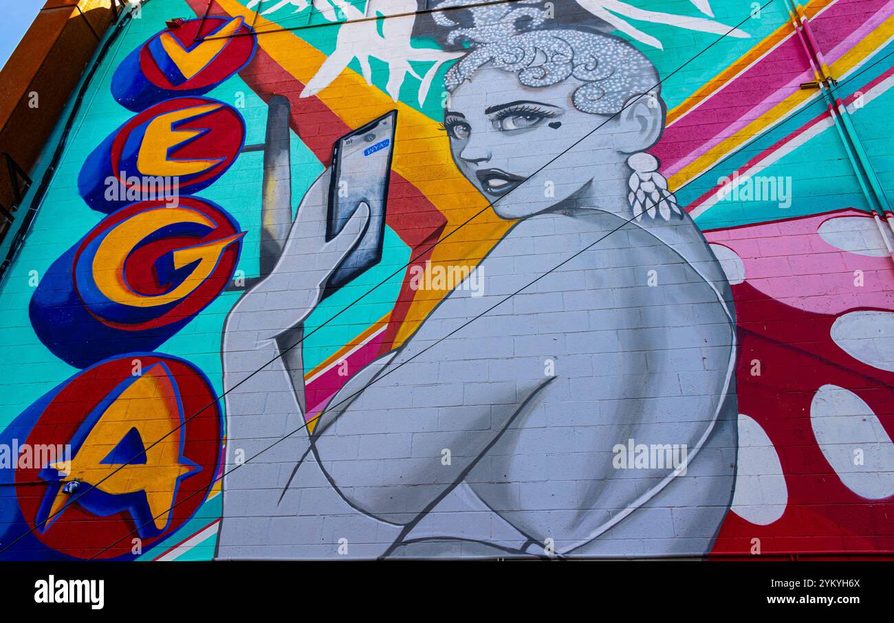 Giant Mural on Parking Lot Wall, Downtown Las Vegas, Nevada, USA Stock ...