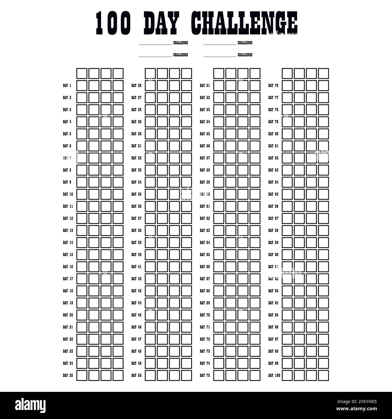 100 Day challenge calendar and goal Planner. Daily tracker with ...
