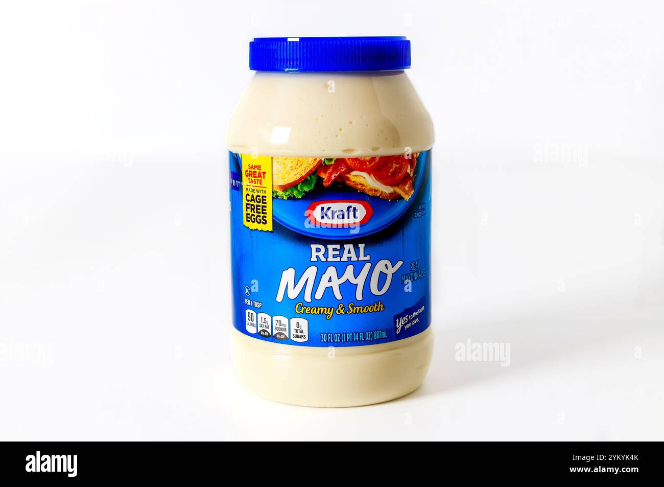 Kraft large jar of creamy mayonnaise displayed on white background for ...