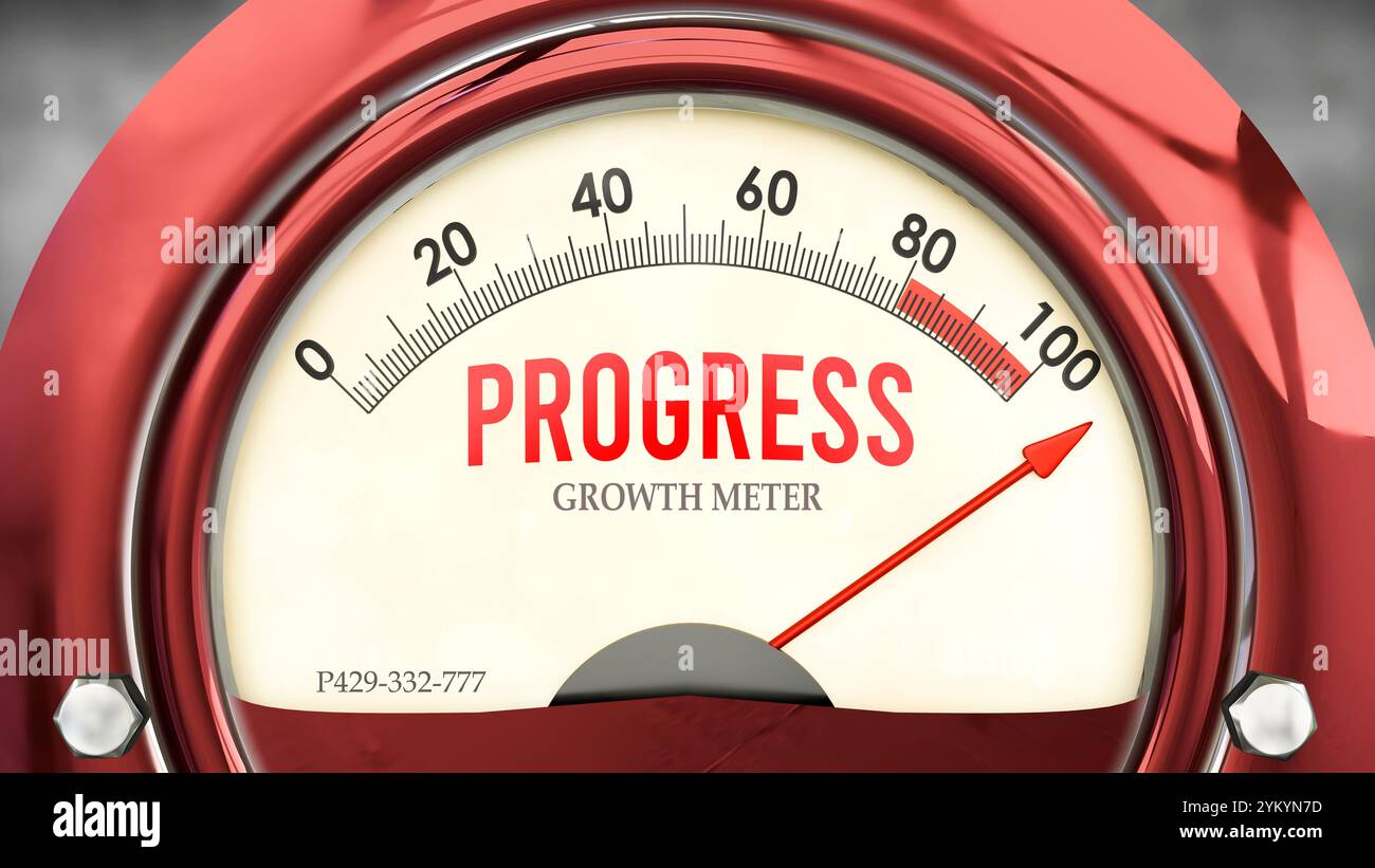 Growth and progress meter that is hitting a full scale hi-res stock ...