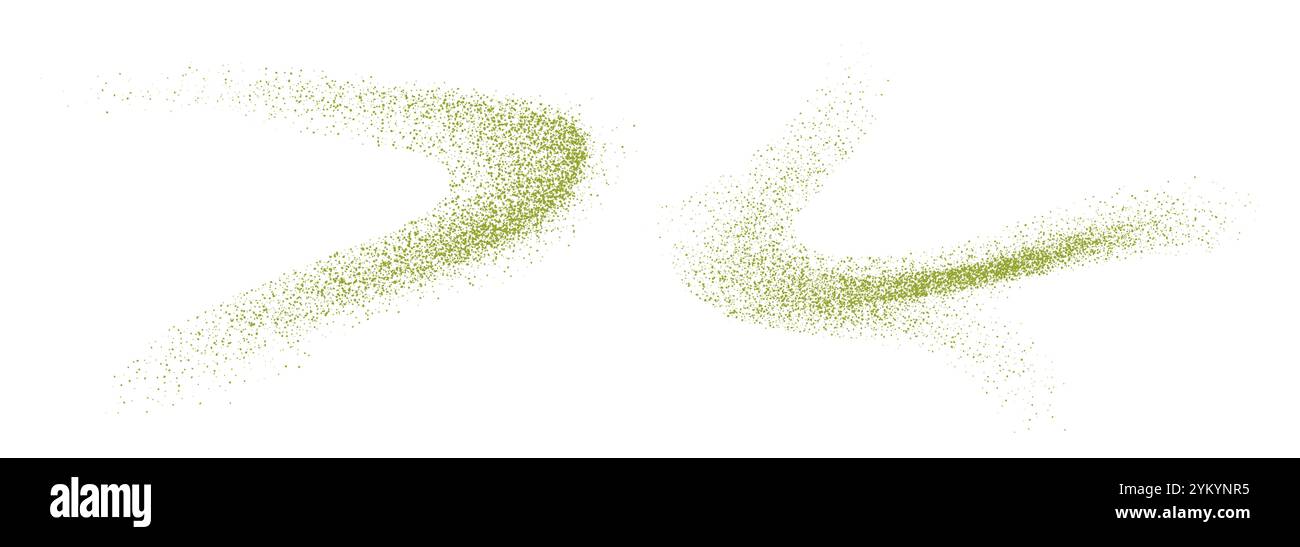 Flying matcha powder, dust particles in motion, green splashes isolated ...
