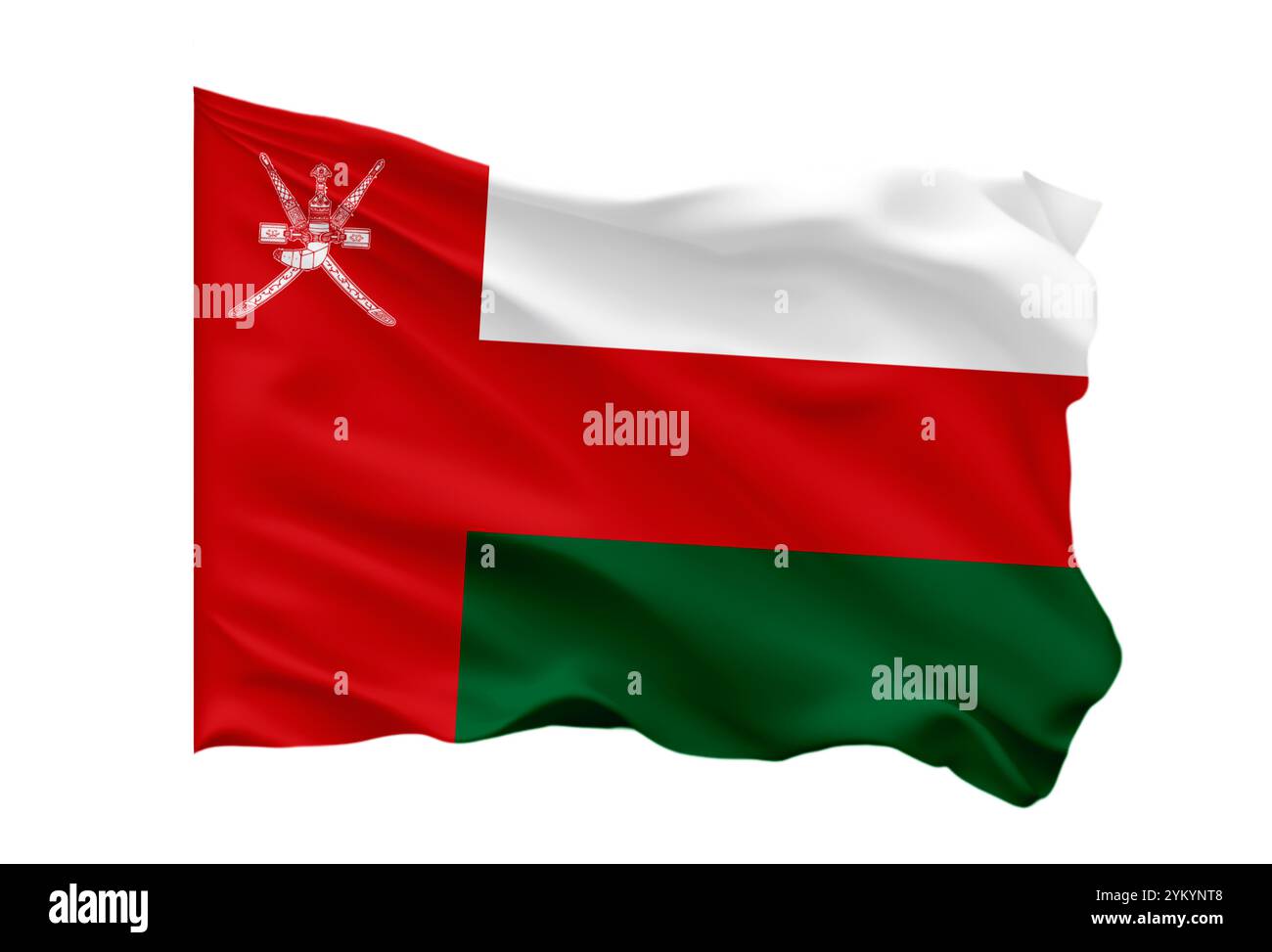 Oman Flag 3d illustration of the waving national flag with a white ...