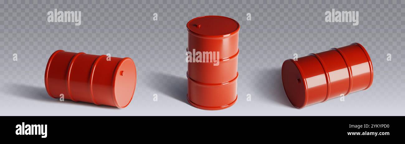 3d red oil barrel. Metal gas can vector mockup. Chemical container ...