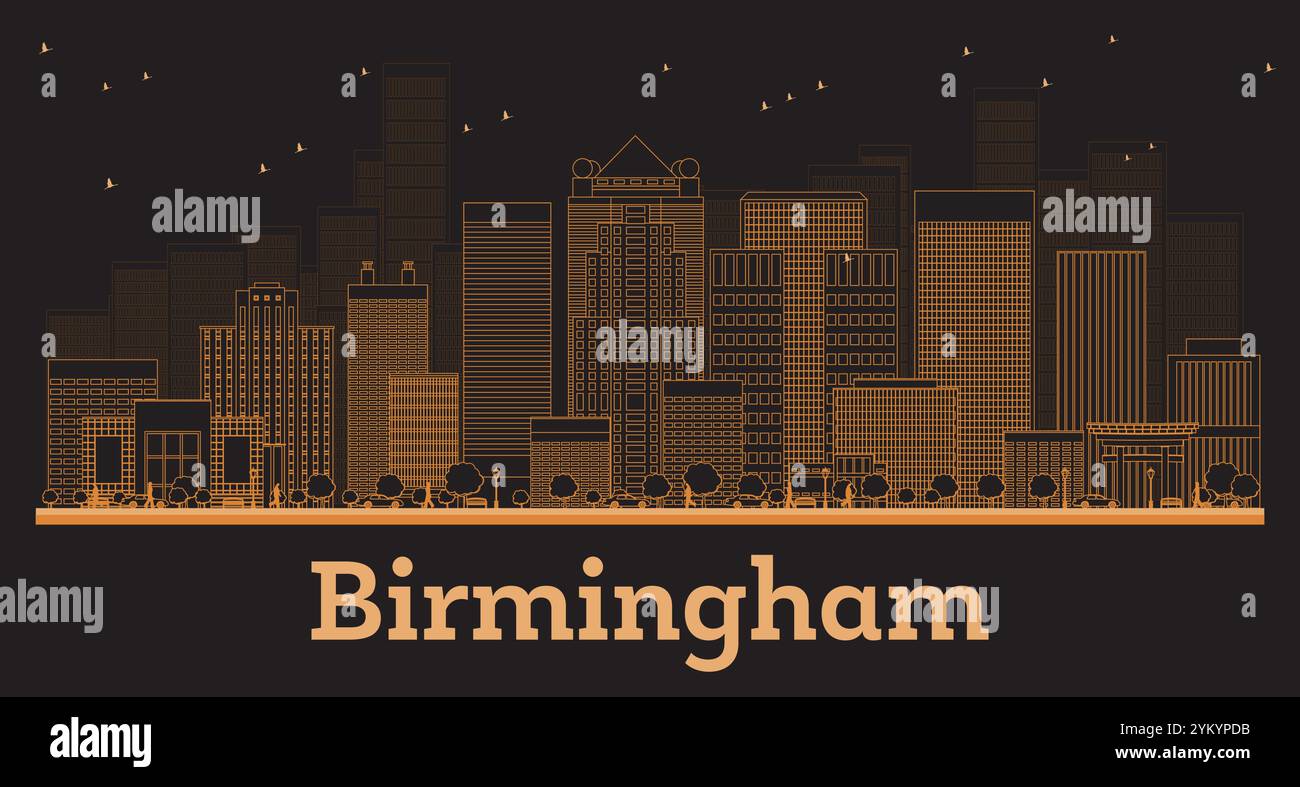 Outline Birmingham Alabama City Skyline with orange Buildings. Vector ...