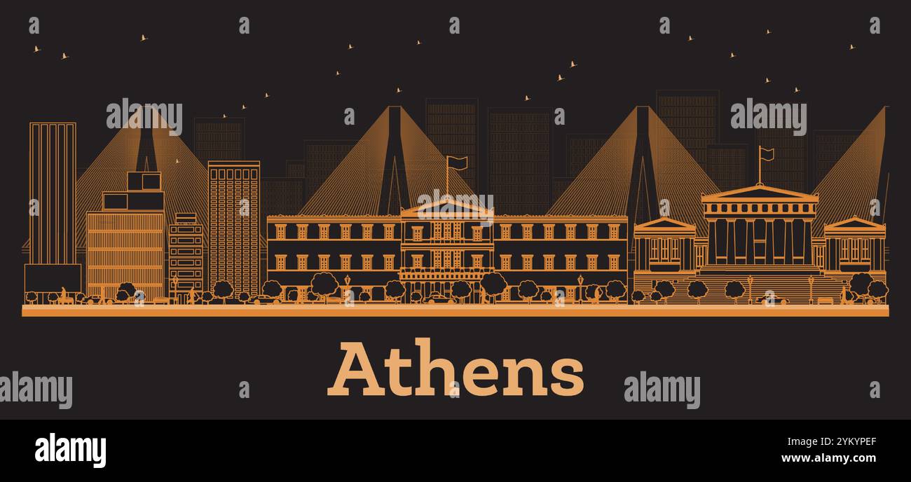 Outline Athens Greece City Skyline with orange Buildings. Vector ...