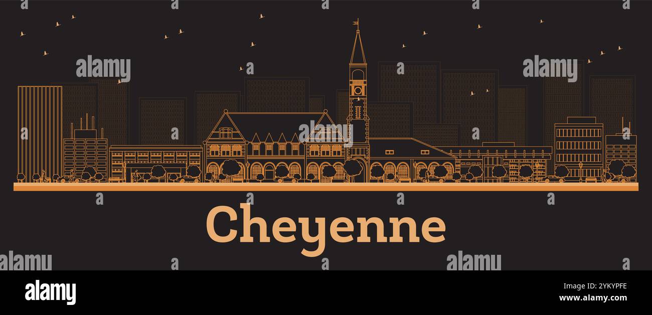 Outline Cheyenne Wyoming City Skyline with orange Buildings. Vector ...