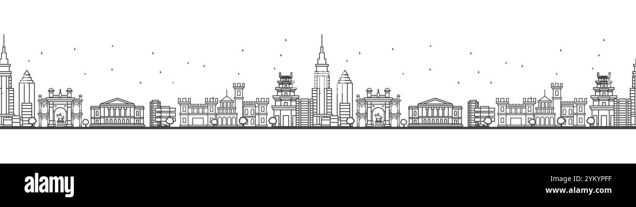 Seamless pattern with outline Bangalore India city Skyline with ...