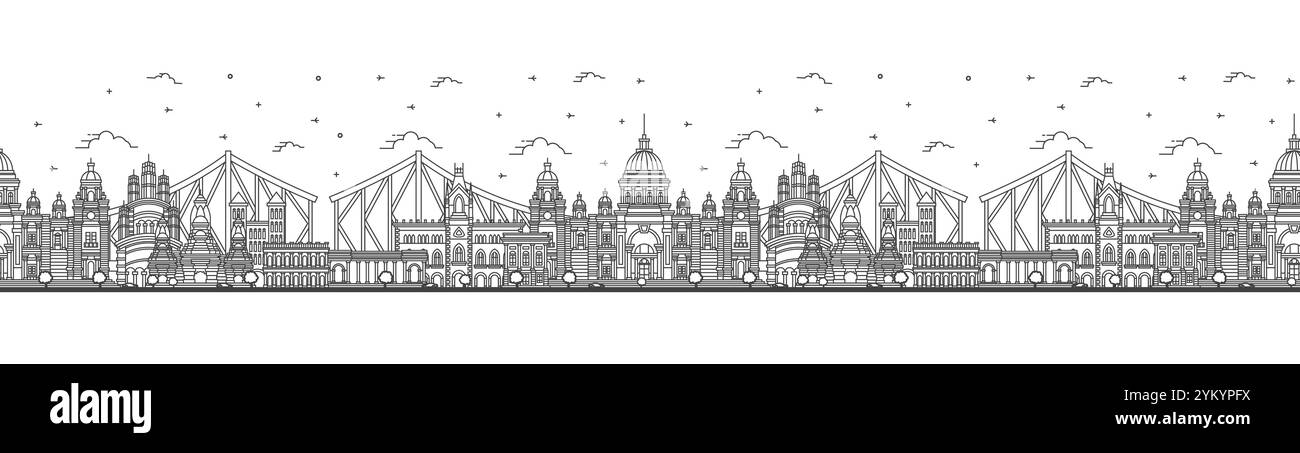 Seamless pattern with outline Kolkata India City Skyline with Historic ...