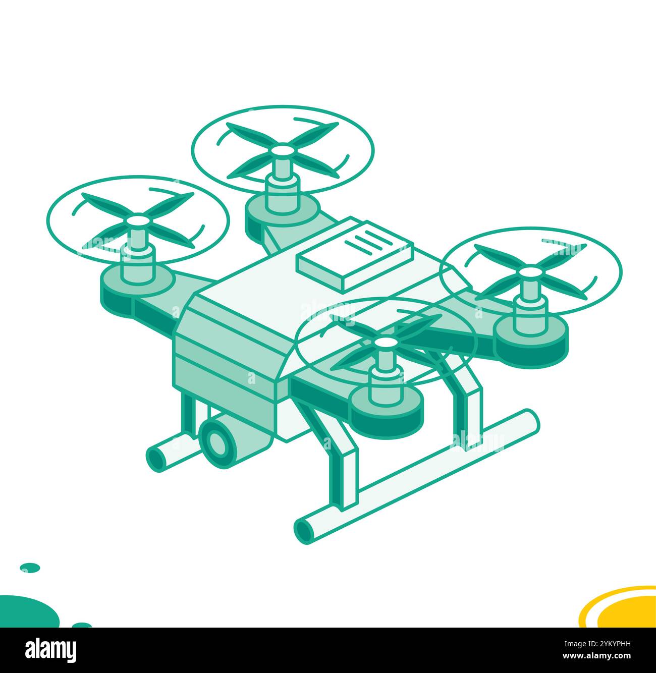 Isometric Drone Quadcopter Isolated On White Outline Style Vector Illustration Stock Vector
