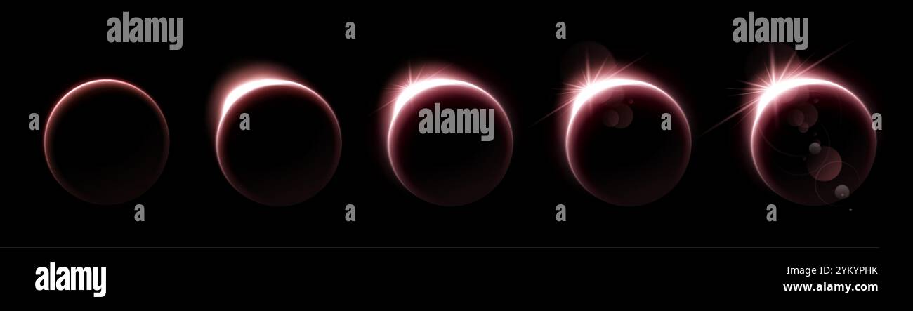 Solar or lunar eclipse phase sprite sheet on black background. Vector ...