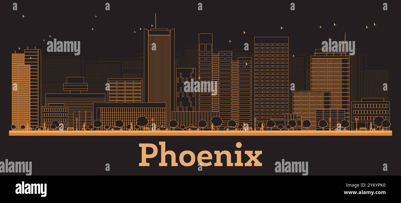 Outline Phoenix Arizona City Skyline with orange Buildings. Vector ...