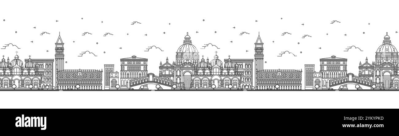 Seamless pattern with outline Venice Italy City Skyline with Historic ...