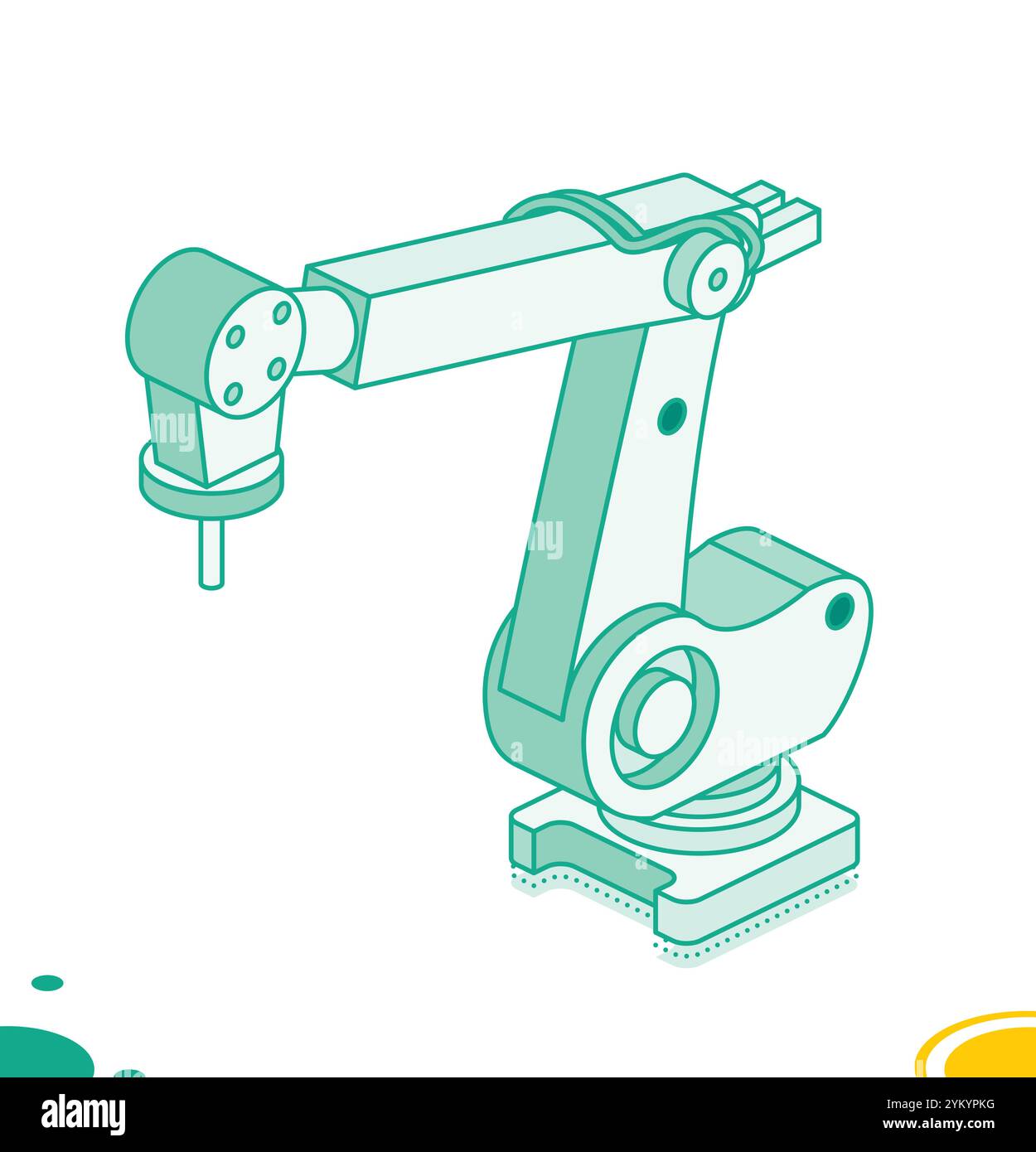 Isometric Robotic Arm Picking Up A Small Object In Outline Style Object Isolated On White