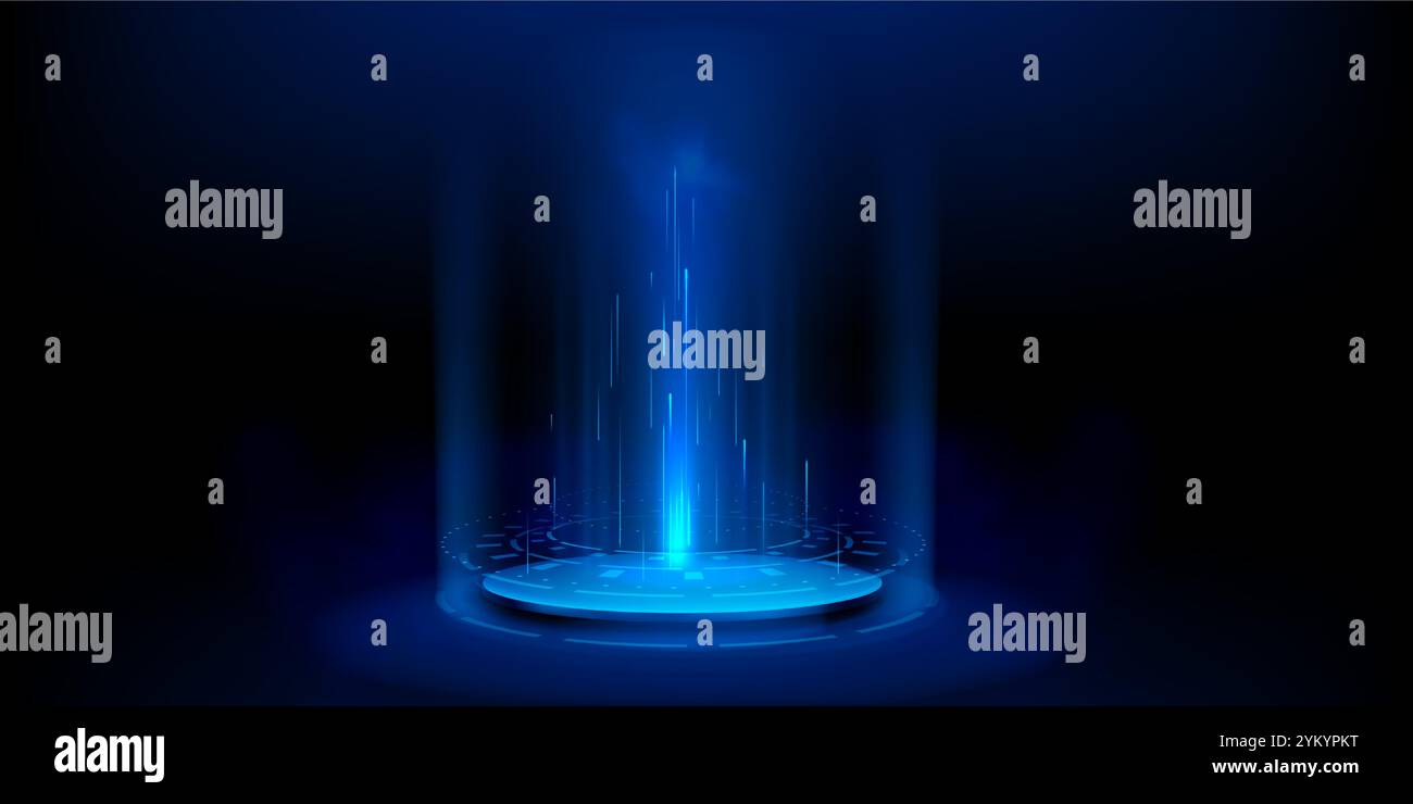 Hi-tech hologram portal with light beam on black background. Vector ...