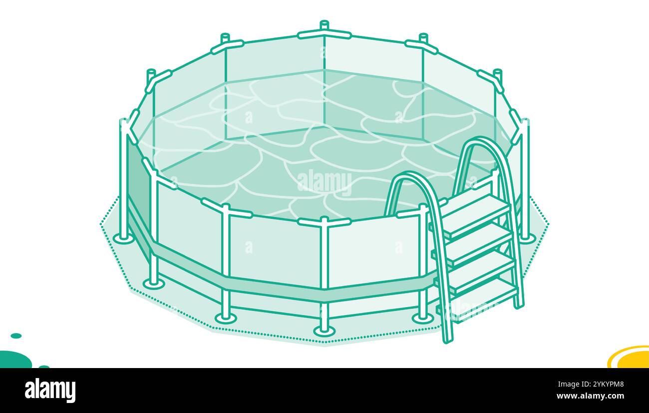 Isometric swimming pool in outline style. Empty home pool with ladder ...