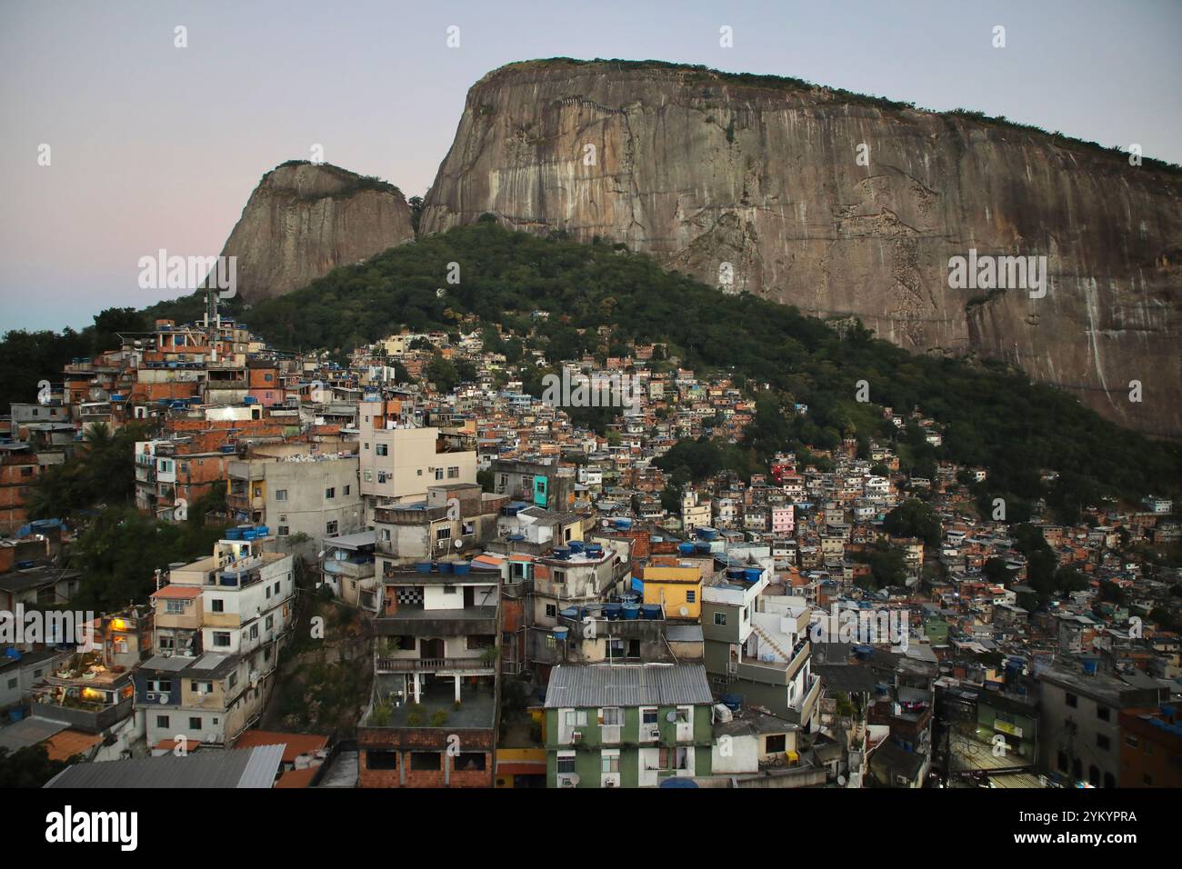 The houses of the Rocinha favela in Rio de Janeiro, Brazil, stretch ...