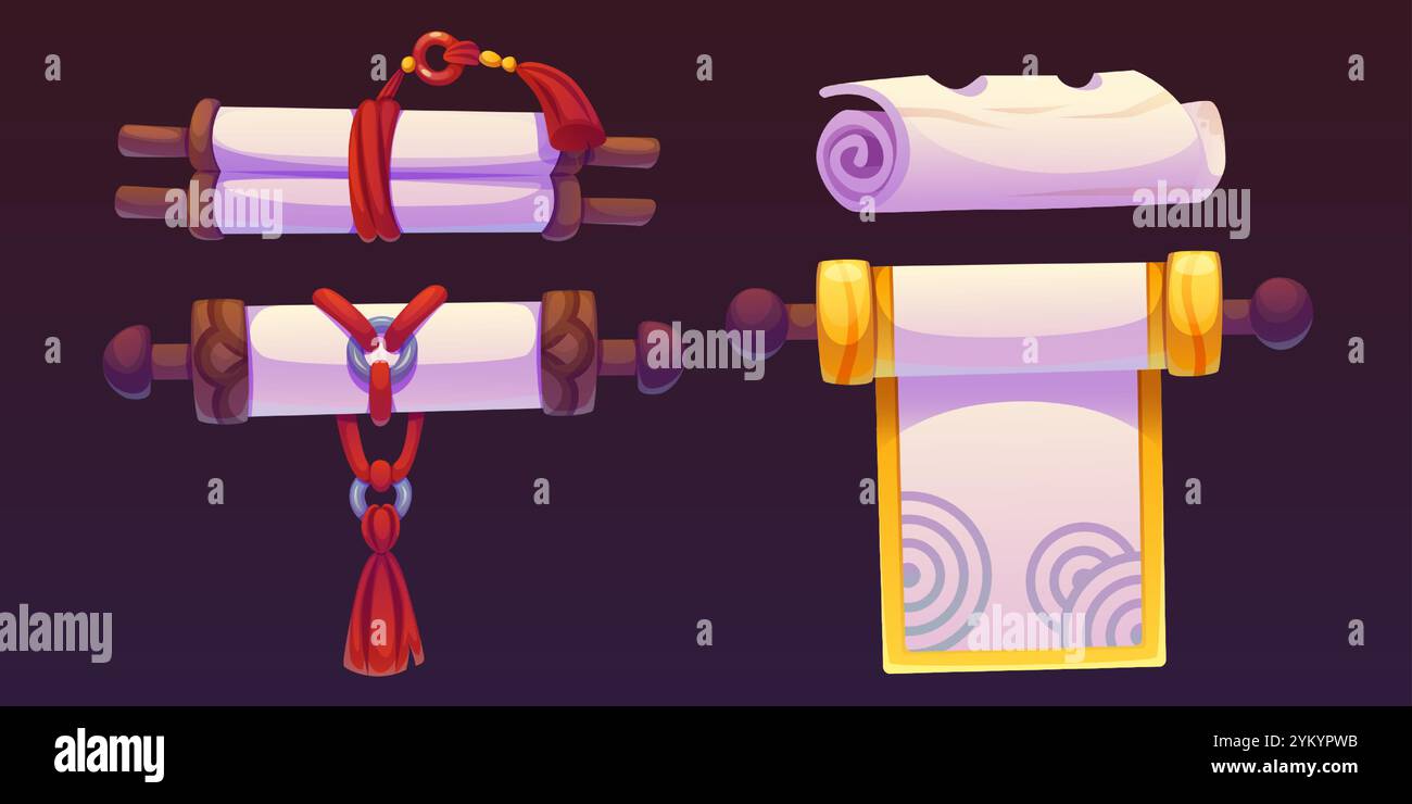 Traditional Chinese parchment scroll set. Four variations with wooden ...