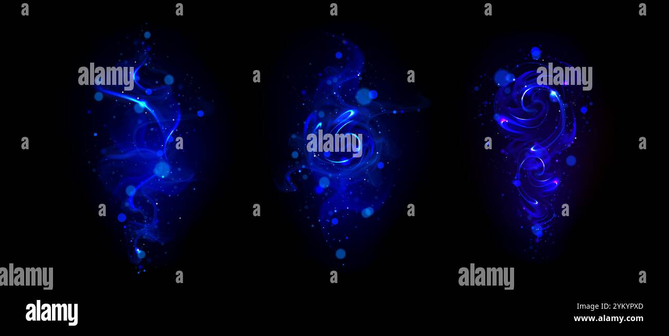 Magical blue glowing spirals of enchanted wand traces. Luminous swirls ...