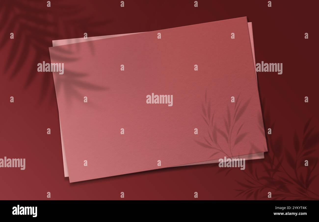 Square Paper Mockup red color with realistic shadows overlays leaf ...