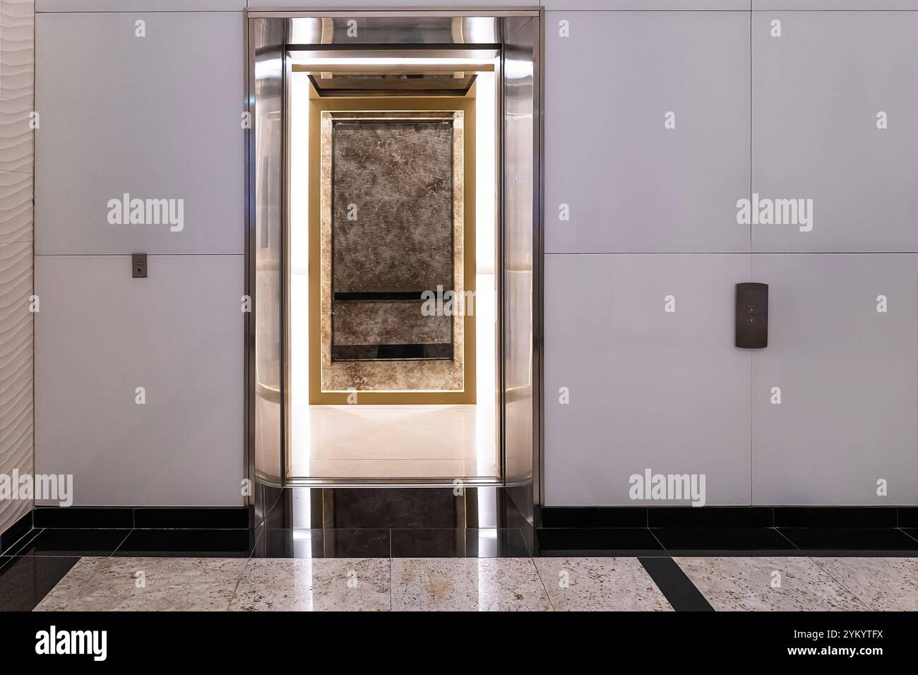 modern elevator with open door, buttons on the wall Stock Photo - Alamy