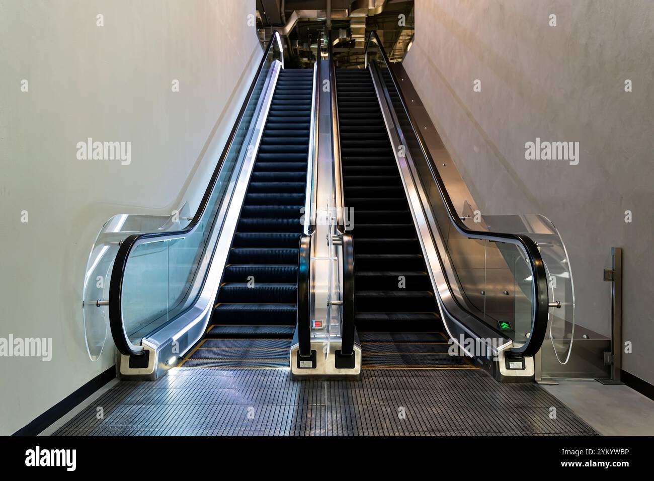 Modern luxury escalator with staircase without people. moving staircase ...