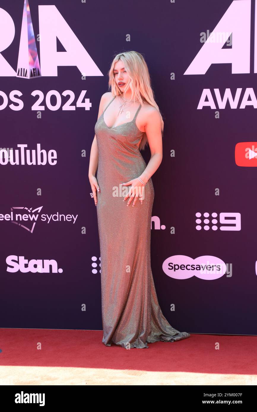 Sydney, Australia. 20th November 2024. Ava Max arrives on the red carpet for the 2024 ARIA ...
