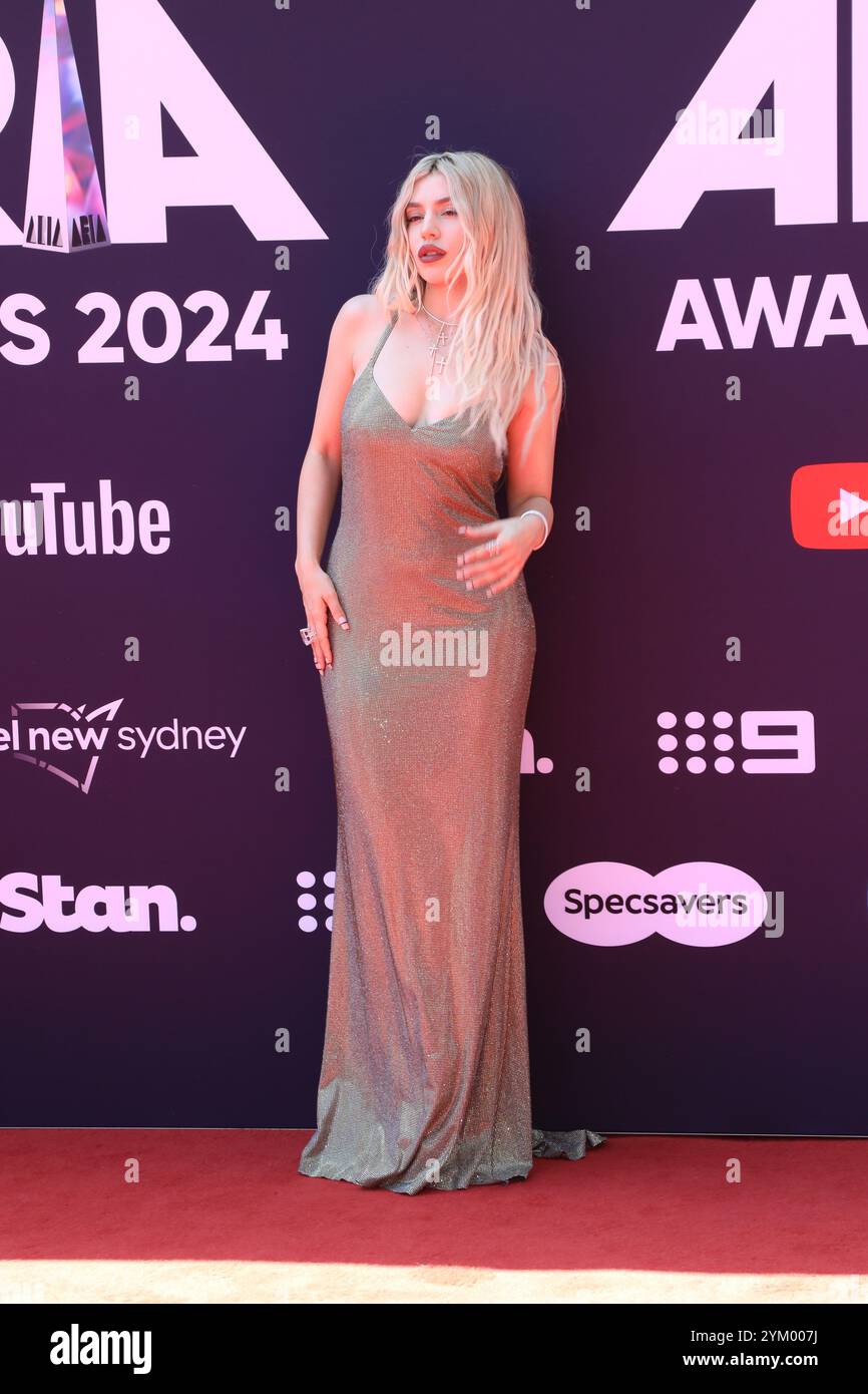 Sydney, Australia. 20th November 2024. Ava Max arrives on the red carpet for the 2024 ARIA ...