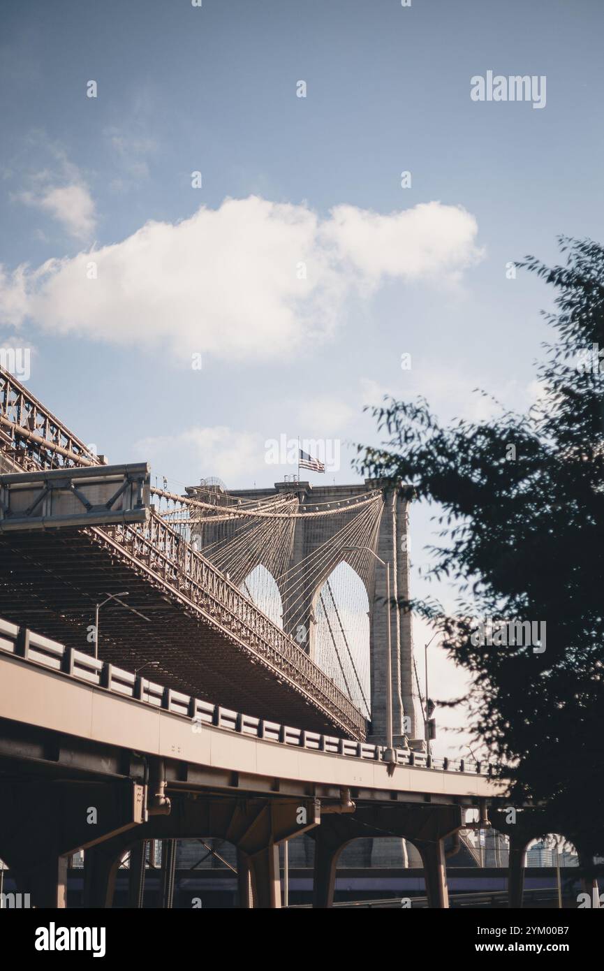 The Brooklyn Bridge connects Manhattan and Brooklyn, featuring a ...