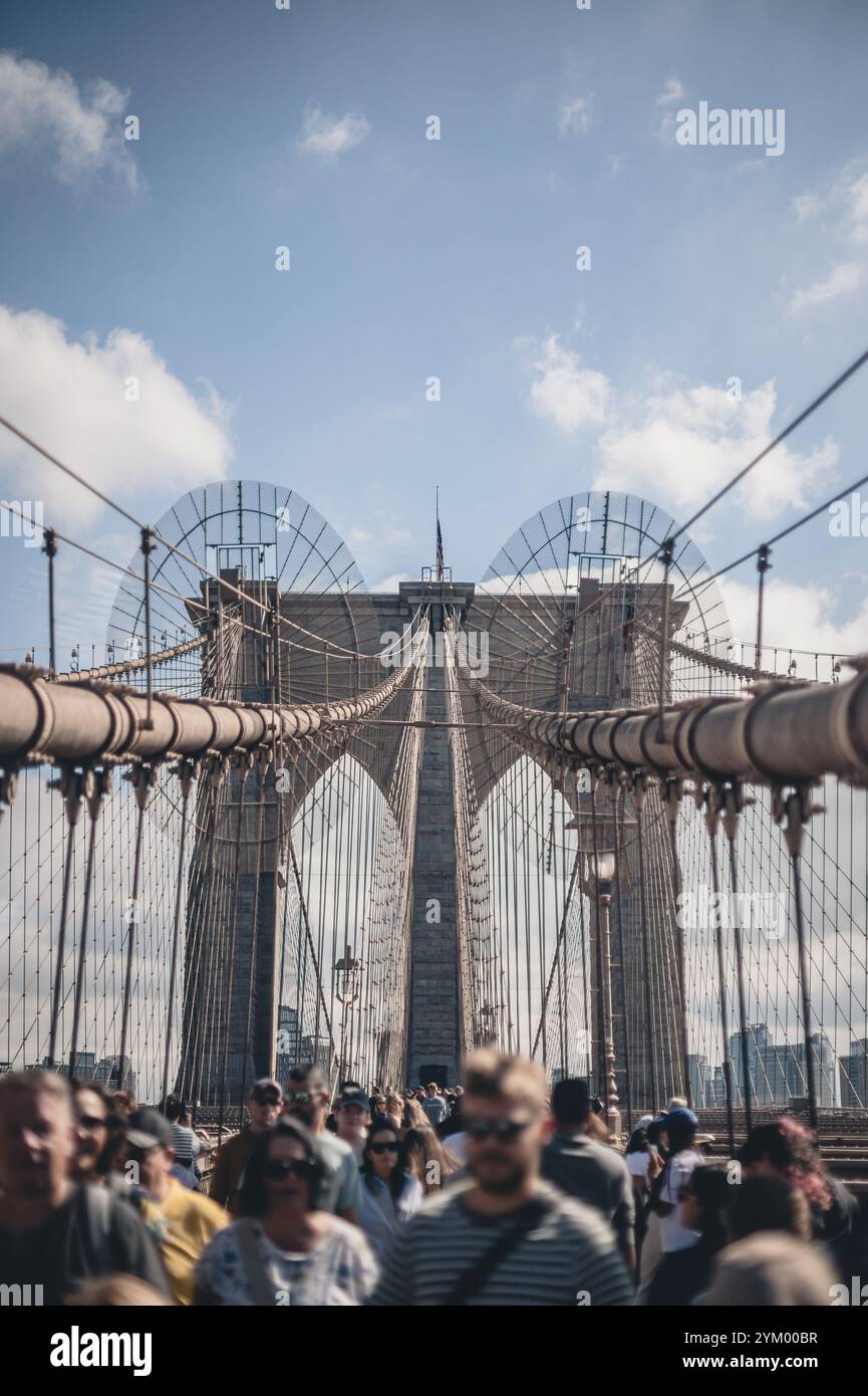 The Brooklyn Bridge connects Manhattan and Brooklyn, featuring a ...